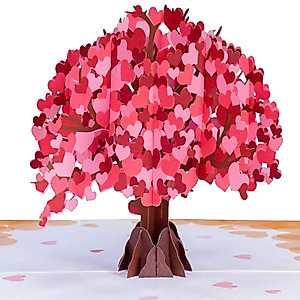 Paper Love Heart Tree 3D Pop Up Card, For All Occasion, Mothers Day, Valentines Day, Anniversary, Love, Just Because, Adults or Kids -5" x 7" Cover - Includes Envelope and Note Tag