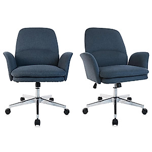 Novigo Set of 2 Accent Swivel Rolling Chair Adjustable Height Mid Back Dining Room Desk Chair with Upholstered Armrests Comfy Back Support Vanity Chair for Office Bedroom,Blue