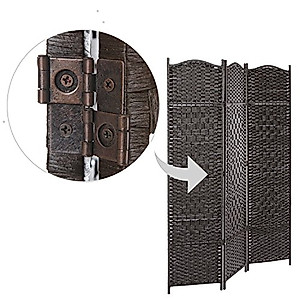 MyGift Bamboo Woven 3 Panel Room Divider Screen with Wood Frame, Indoor Folding Privacy Screen with Dual-Sided Hinges, Brown