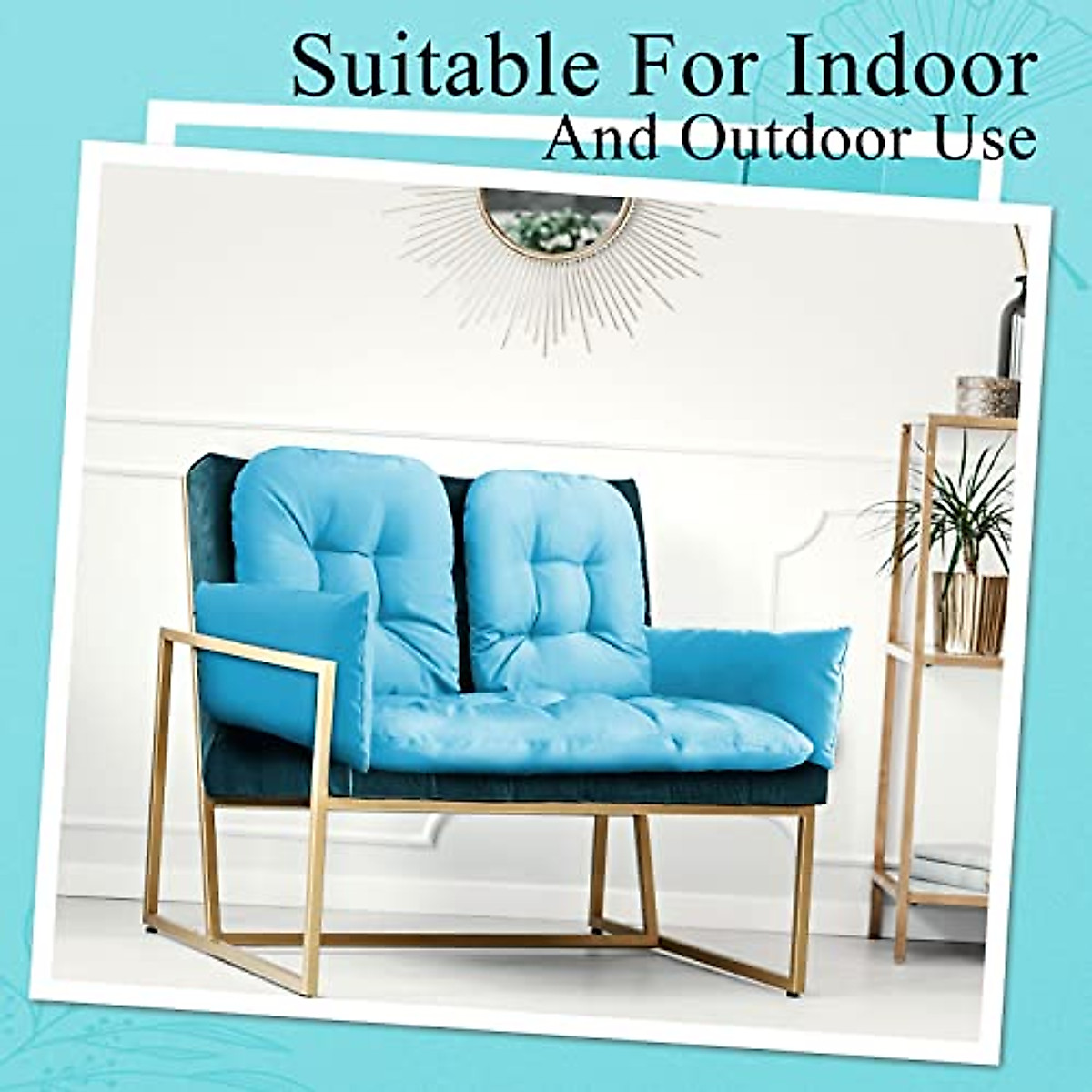 5 Pieces Wicker Patio Cushion Sets Include 1 Loveseat 2 U-Shape 2 Matching Chair Cushions Indoor Outdoor Tufted Settee Bench Cushions Replacement Loveseat Cushions for Outdoor Furniture (Light Blue)