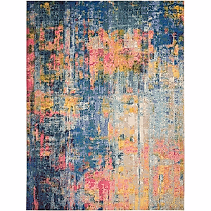 Nourison Celestial Blue/Yellow 9' x 12' Area Rug, Contemporary, Abstract, Easy Cleaning, Non Shedding, Bed Room, Living Room, Dining Room, Kitchen (9x12)