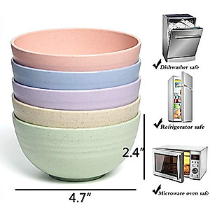 NAWOVAO Wheat Straw Bowls Small Snack Bowls - 12 Ounces Unbreakable Small Bowls for Side Dishes, Reusable Plastic Dessert Bowls Set of 5, BPA Free