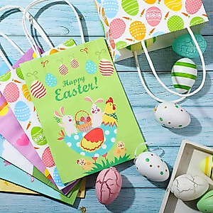 12 Pieces Easter Gift Paper Bags Easter Party Favor Bags with Handles Easter Treat Bags Kids with Happy Easter for Easter Party Supplies Candy Cookie Goodies Gift Wrapping