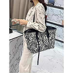 Tote Bag for Women Zebra Pattern Shoulder Bag Hobos Purse +++ Large Satchel Handbag for Working Travel Shopping (White)
