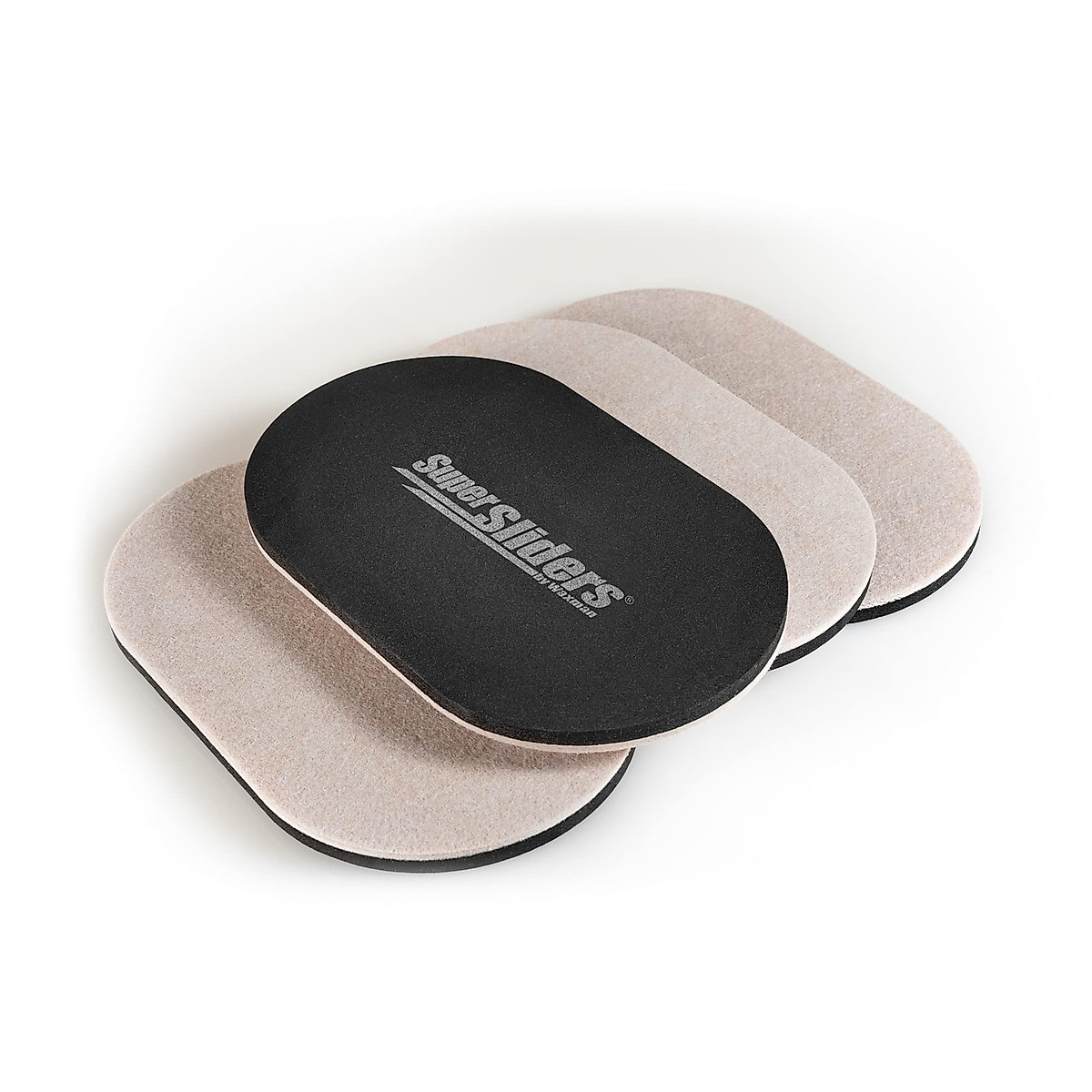 Super Sliders 3 1/2" x 6" Oval Reusable Furniture Sliders for Hard Surfaces - Effortless Moving and Surface Protection, Beige (4 Pack)