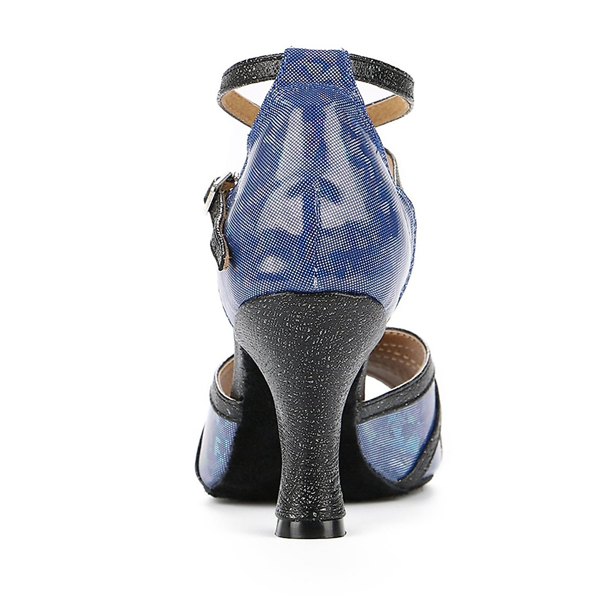 TDA Women's Ankle Strap Peep Toe Classic Blue Leather Salsa Tango Ballroom Latin Modern Dance Wedding Shoes 6.5 M US