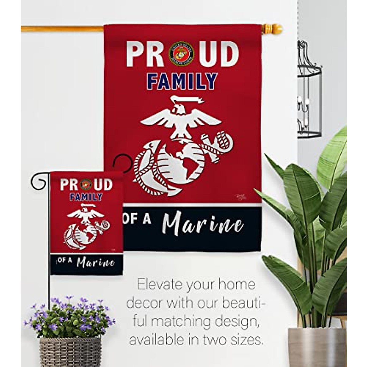 Breeze Decor Proud Family Garden Flag Set Mailbox Hanger Armed Forces Marine Corps USMC Semper Fi United State American Military Veteran Retire Official House Yard Gift Double-Sided, Made in USA