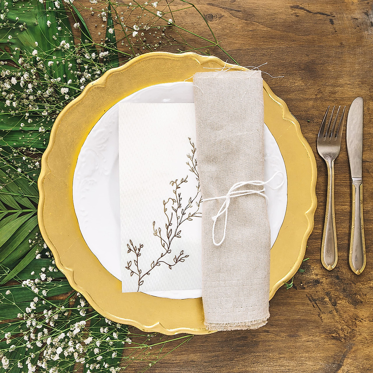 R-kay Gold Napkins 6.5 by 6.5, Luxury 3 Ply Wedding Napkins - 40 Pack Large Ultra Soft Party Napkins - Napkins Disposable Decorative For Cocktails Weddings And Upscale Dinner