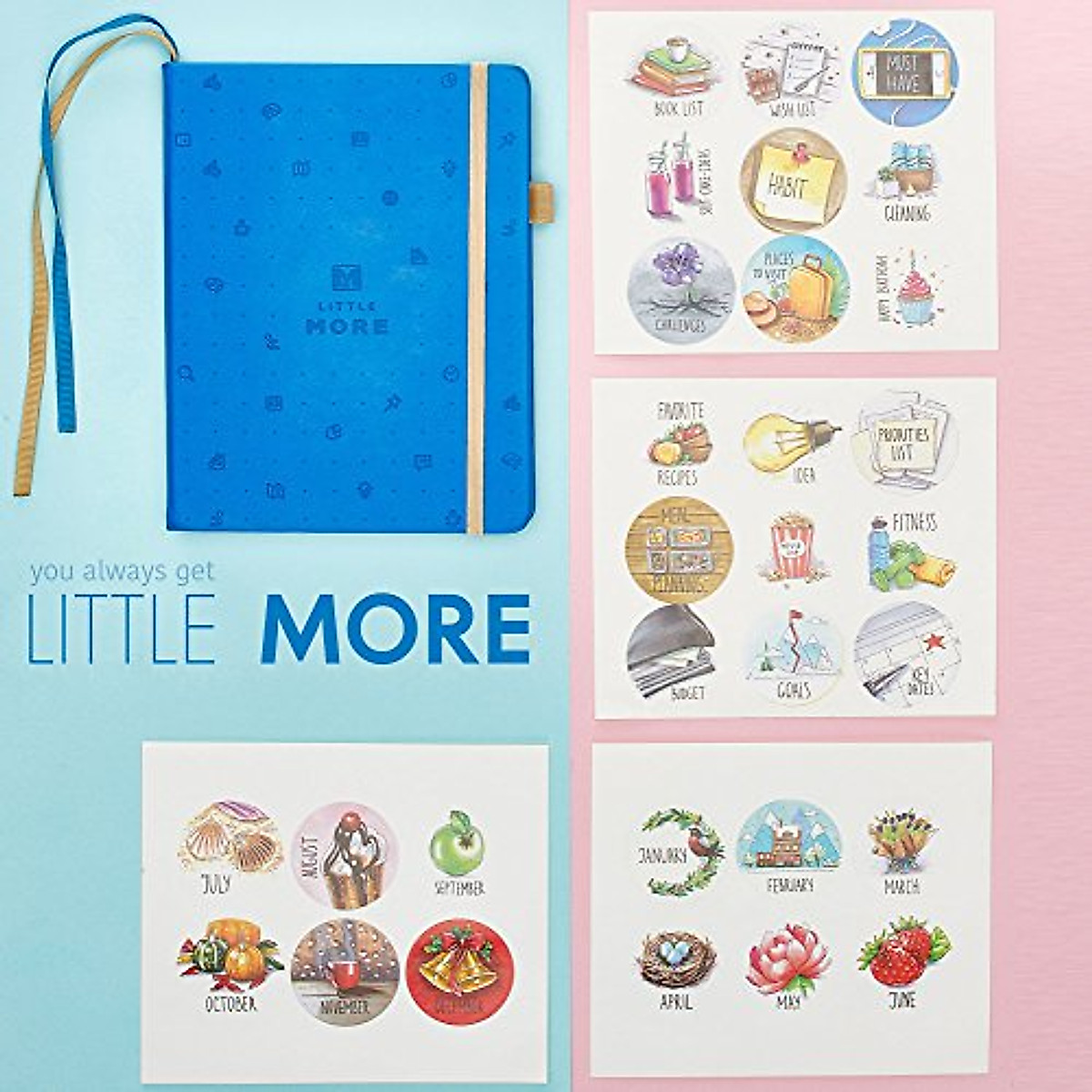 Little More Dot Grid Notebook - Dotted Notebook Journal Hardcover with Thick Paper - Leather Pocket Bullet Planner (7" x 5.5") - Small Diary with Numbered Pages with Pen Loop (Blue)