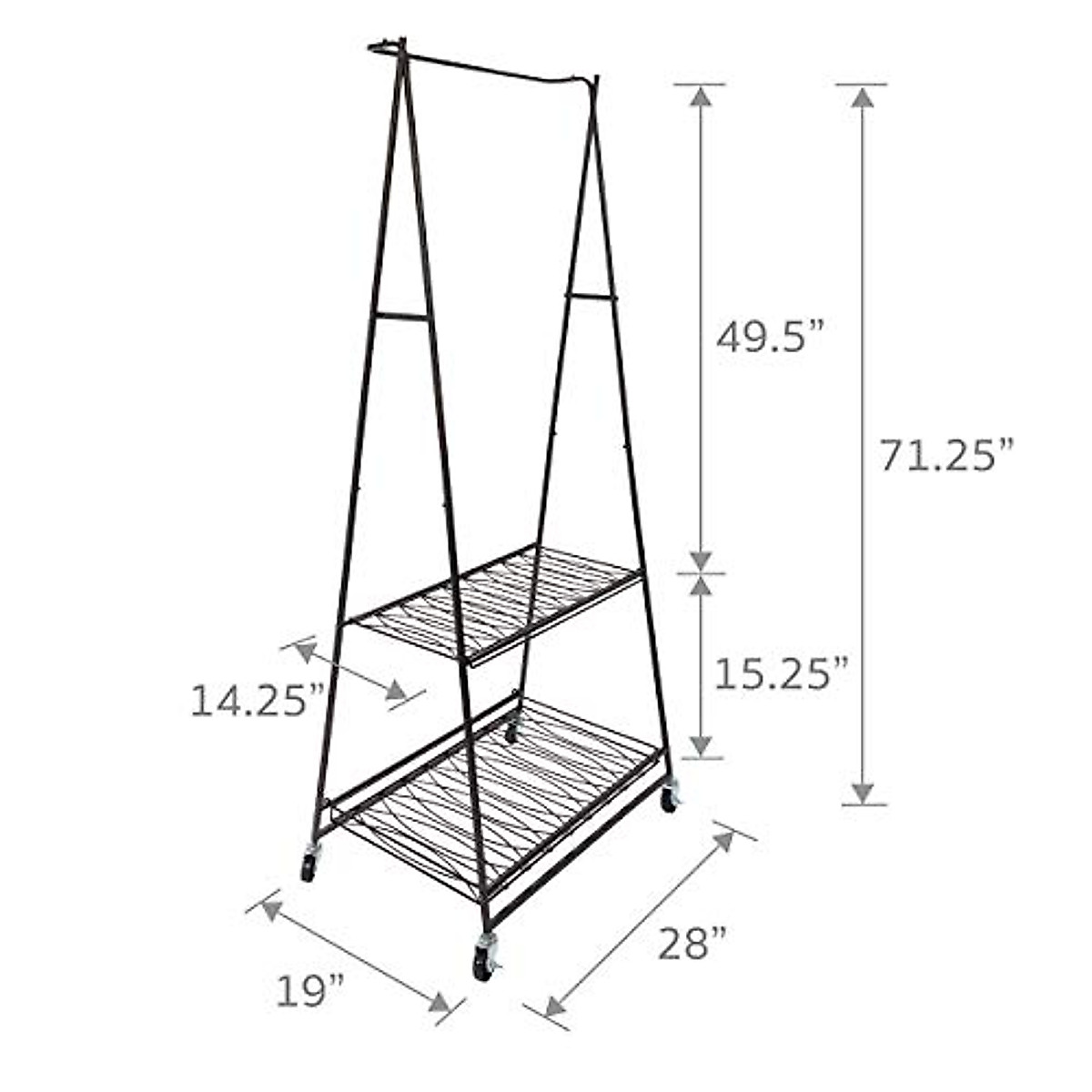 Artesa Verona Rolling Laundry Garment Rack with Shelves, Black