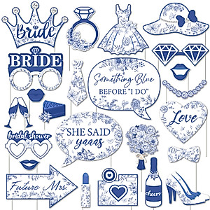 kreat4joy Something Blue Before i Do Bridal Shower Decorations, 24pcs Something Blue Bridal Shower Photo Booth Props for Woman Girl Bridal Shower Bachelorette Wedding Engagement Party
