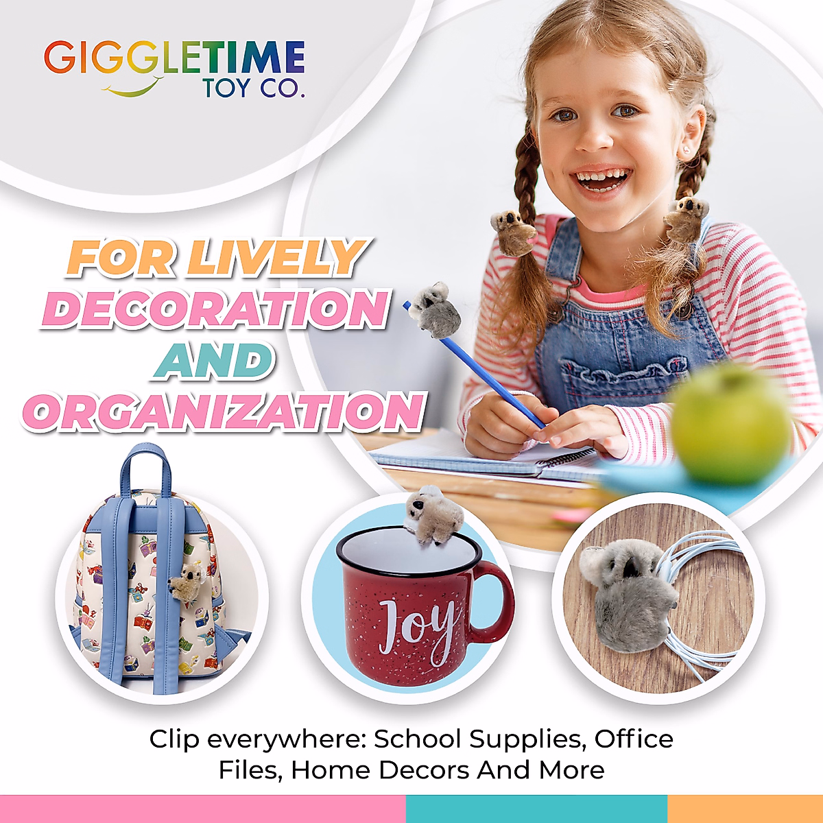 Giggle Time Koala Pencil Buddy (36) Pieces - Koala Stuffed Animal Pencil Toppers, Pencil Clip On, Koala Bear Prizes for Students, Kids’ Party Favor, Piñata Stuffer - 2 inches