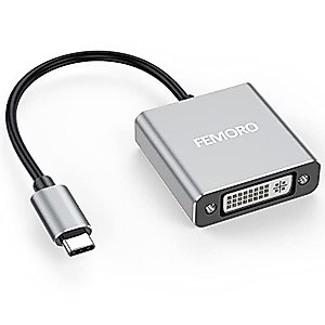 FEMORO USB C to DVI Adapter, USB Type-C (Thunderbolt 3 & 4) to DVI-D Male to Female Cable Converter Support 1080p@60hz Compatible for MacBook Air 2022/2020/2018, Dell XPS 17/15/13, Surface Book 3/2