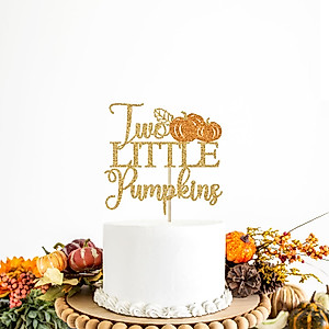 Two Little Pumpkins Cake Topper, Twins Birthday Cake Decor, Boys Girls Little Pumpkin Decor, Fall Twins Baby Shower Gender Reveal Party Decorations, Gold Glitter