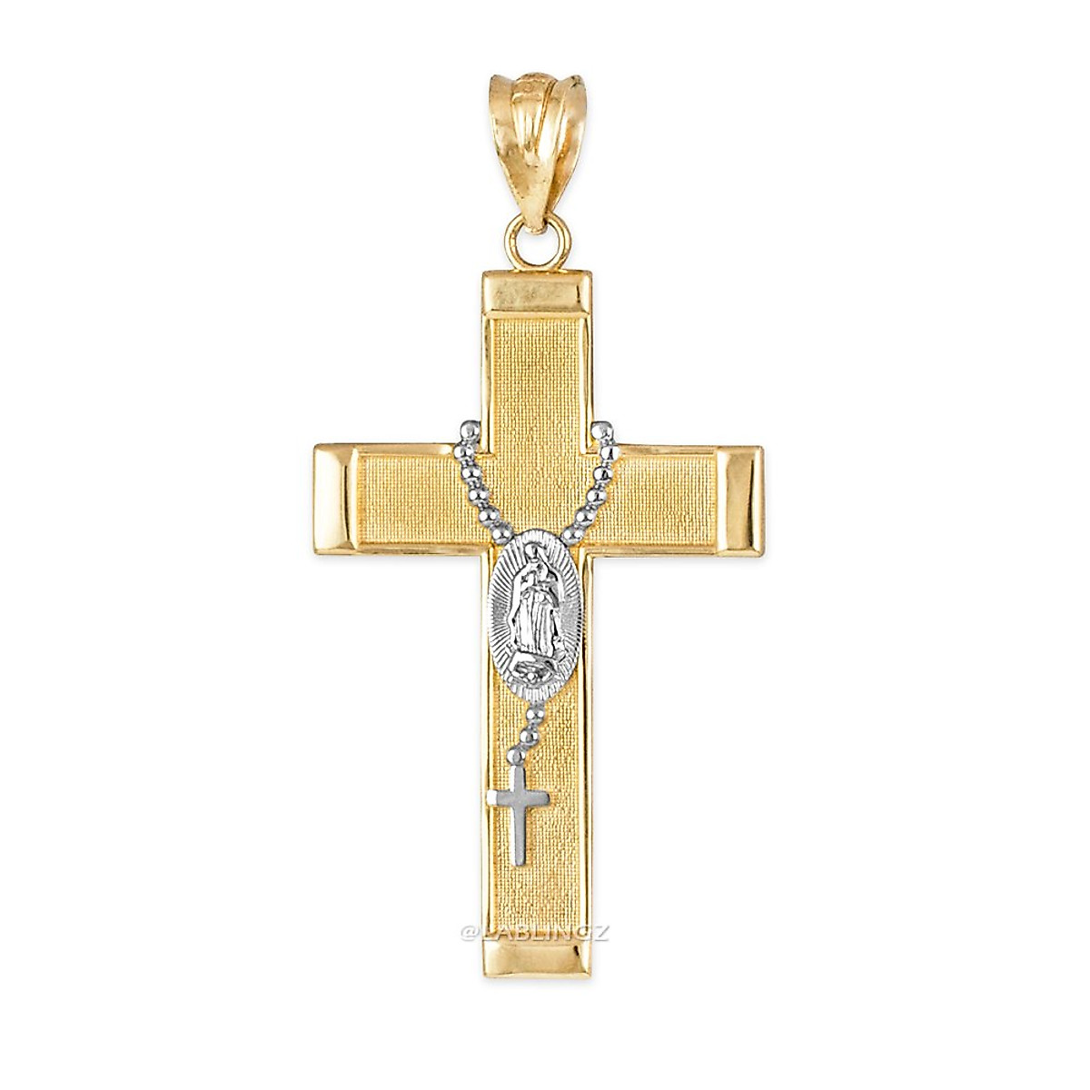 Religious Jewelry by LABLINGZ 14K Two-Tone Yellow Gold Guadalupe Latin Cross Rosary Pendant