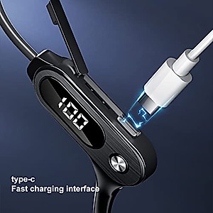 porfeet Wireless Earbud High Fidelity Intelligent Noise Reduction LED Digital Display Waterproof Bluetooth-Compatible 5.3 Real Bone Conduction Headphone for Sports Blue A