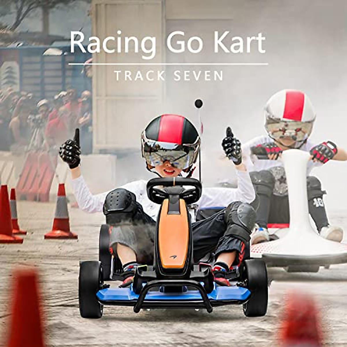 Track Seven Electric Go Kart 24V Battery Powered Electric Vehicle Car Racing Drift Car for Kids Ages 6-15,Compatible for McLaren Kids Go Kart,Bluetooth,8mph Max Speed