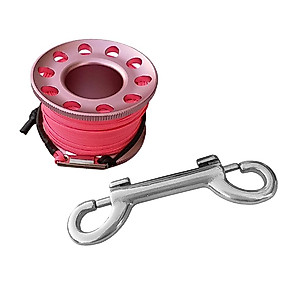 Baosity Scuba Diving Finger Spool Reel Line, 15M Aluminium Compact Snorkeling Dive Reel Spool Line with Stainless Steel Clip, Pink