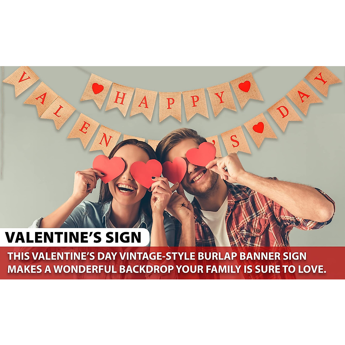 Mandala Crafts Happy Valentines Day Banner Valentines Day Decor - Burlap Happy Valentines Day Sign Decoration - Heart Valentine Garland for Fireplace Mantel