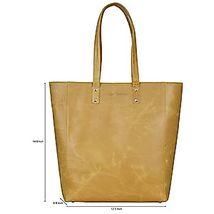 ANTONIO VALERIA Ava Crunch Yellow Leather Top Handle Tote Bag for Women
