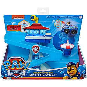 Paw Patrol, Adventure Bay Bath Playset with Light-up Chase Vehicle, Bath Toy for Kids Aged 3 and up