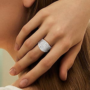 DAYBYDAY Wide Band Rings for Women Men Moissanite Eternity Ring 925 Sterling Silver Created Diamond Statement Ring Size 8