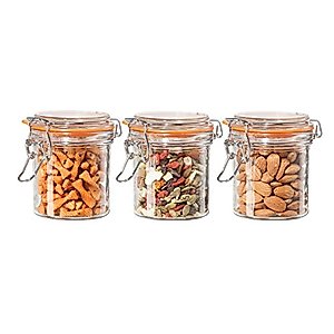 OGGI 3 Piece Airtight Glass Storage Containers Set - 3 Small 9oz Glass Kitchen Canisters with Clamp Lids & Silicone Seals - Farmhouse Kitchen Décor, Kitchen Storage, Pantry Storage, Food Storage