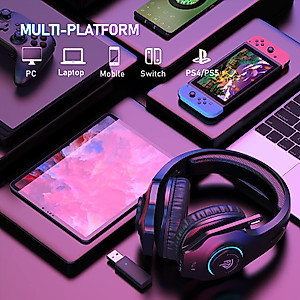 EasySMX USB Gaming Headset, PS5 Headset, 7.1 Surround Sound Stereo Gaming Headphones for PS4, PC Games, Over-Ear Gamer Headphones with (Brown-Black)