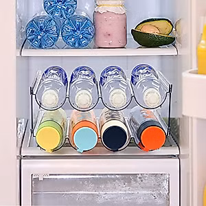 Water Bottle Organizer, 2 Packs Stackable Plastic Water Bottle Cup Holder, Wine/Drink/Water Bottle Storage Stand for Kitchen Countertop, Cabinet, Freezer, Pantry, Office, Total Holds 8 Containers