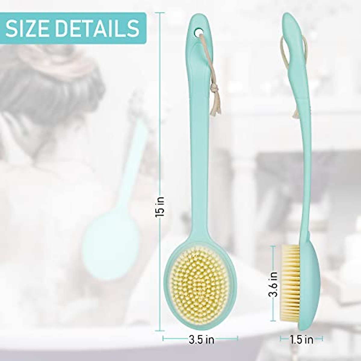 Olpchee Long Handle Bath Shower Body Brush Back Scrubber with Super Soft Nylon Bristles (Blue)