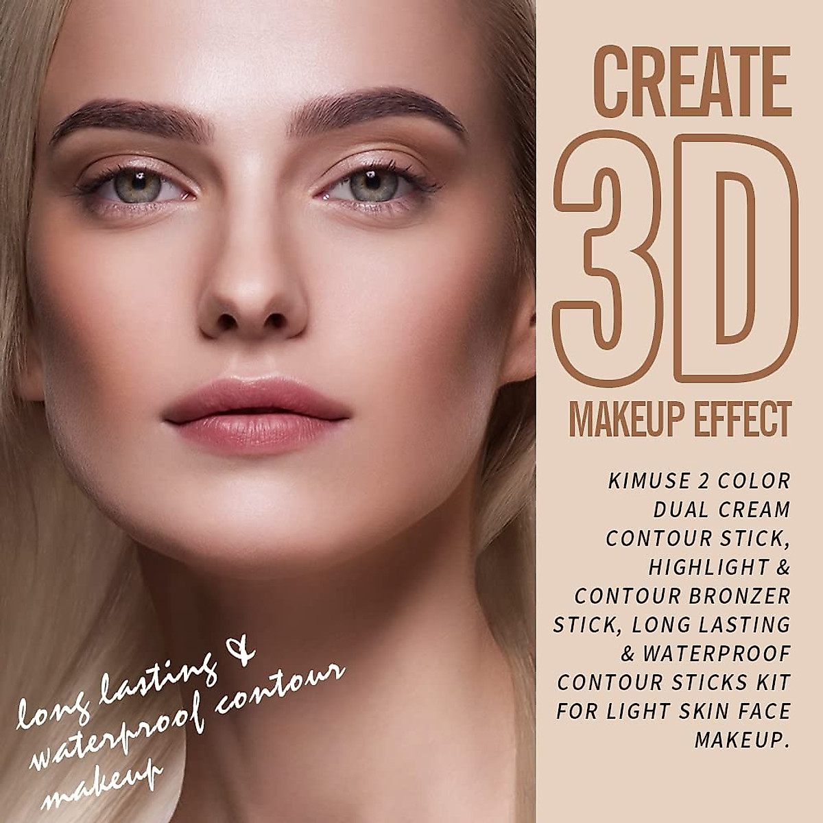 KIMUSE 2Color Dual Cream Contour Stick, Highlight & Contour Bronzer Stick, Long Lasting & Waterproof Contour Sticks Kit for Light Skin Face Makeup