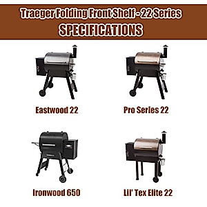 QuliMetal Gill Folding Front Shelf for Traeger Pro 22, Pro 575 and Ironwood 650 Series, Grill Accessories for Traeger Pellet Grills BAC362 Folding Shelf, 25 x 12 Inches