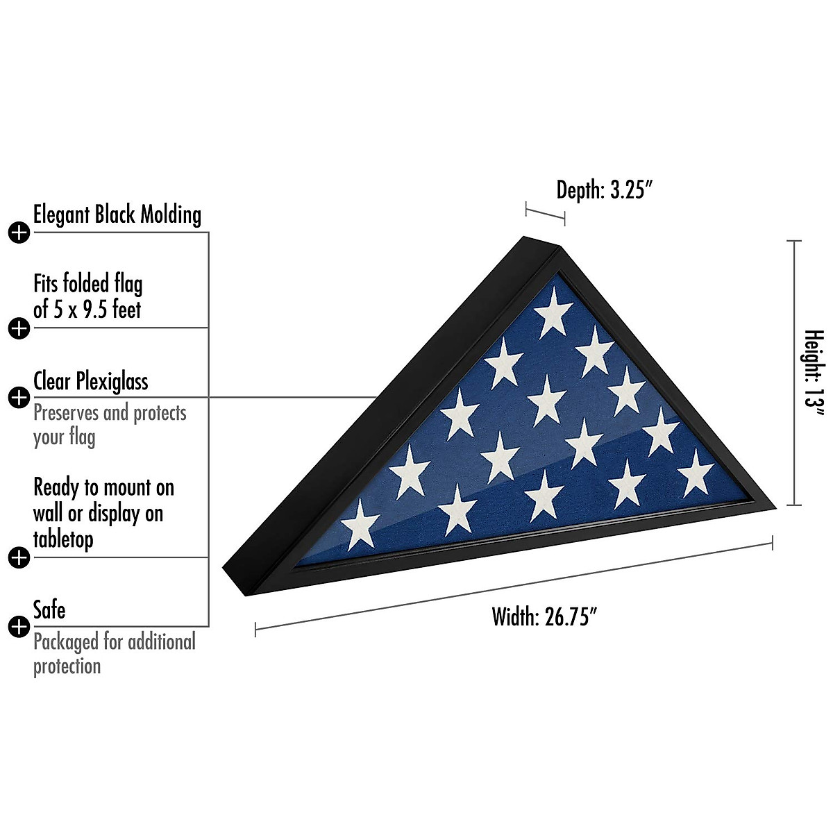 Americanflat Large Flag Display Case for Burial Flag - Fits Folded 5 x 9.5' Flag - Military Flag Case - Silhouette Collection - Flag Box Display Case for Wall or Tabletop - Black