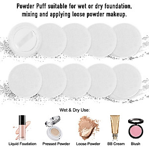 10pcs Powder Puff Cotton Cosmetic Powder Makeup Puffs Pads with Ribbon Face Powder Puffs for Loose and Foundation 2.36 inch. (White)