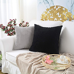 MERNETTE Pack of 2, Corduroy Soft Decorative Square Throw Pillow Cover Cushion Covers Pillowcase, Home Decor Decorations for Sofa Couch Bed Chair 18x18 Inch/45x45 cm (Striped Black)