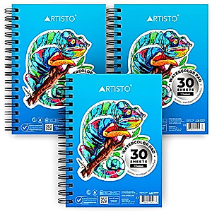 Artisto Watercolor Pads 5.5x8.5”, Pack of 3 (90 Sheets), Spiral Bound, Acid-Free Paper, 140lb (300gsm), Perfect for Most Wet & Dry Media, Ideal for Beginners, Artists & Professionals