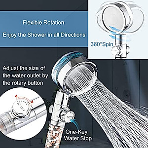 2022 High Pressure Filter Shower Head with Handheld, Hydro Jet Turbo Fan Shower Head with Mineral Beads, 360°Rotating Turbocharged Shower Head with Pause Switch, Removable and Easy to Install