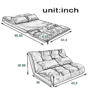 Mdhitsox Floor Sofa Bed with 2 Pillows, Adjustable Lazy Sofa, Folding Futon Couch, Video Gaming Sofa for Bedroom/Living Room/Balcony, Lounge Couch Bed, 5 Reclining Position (Black)