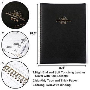 2024 Appointment Book/Planner - Weekly Appointment Book/Planner 2024, Jan 2024 - Dec 2024, 8"x 10", 2024 Daily/Hourly Planner with Tabs, 15-Minute Interval, Flexible Soft Cover - Black