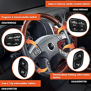 Steering Wheel Radio Volume Control Switch Buttons for Chevy Silverado Suburban for GMC Yukon Sierra,for Trailblazer Envoy, 4PCS Replaces# 21997738, 21997739, 1999442, 1999443
