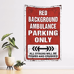Bedroom Door Decorations Red Background Ambulance Parking Only Tapestry Space Decorations Beer Decorations for Man Cave (Size : 75X100CM)