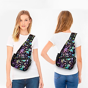 FyLybois Dinosaur Sling Bag Travel Crossbody Backpack Hiking Casual Bags for Women Men with Strap Lightweight Outdoor Traveling Climbing Cycling