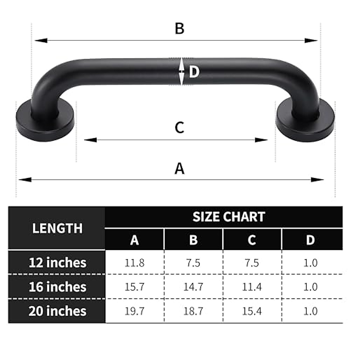 DeDebrly Shower Grab Bar 16-Inches Bathtub Grab Bar, Stainless Steel Safety Grab Bar, Home Care Bathroom Safety Grab Bar Hand Support Rail Balance Handrail, Matte Black