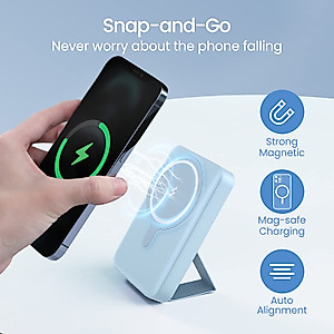 NEWDERY Wireless Power Bank, 10000mAh Magnetic Portable Charger with Foldable Stand 22W USB C, 15W Fast Charging External Battery Pack for iPhone 15 Pro Max/15 Plus/15 Pro/15, iPhone 14/13/12 Series