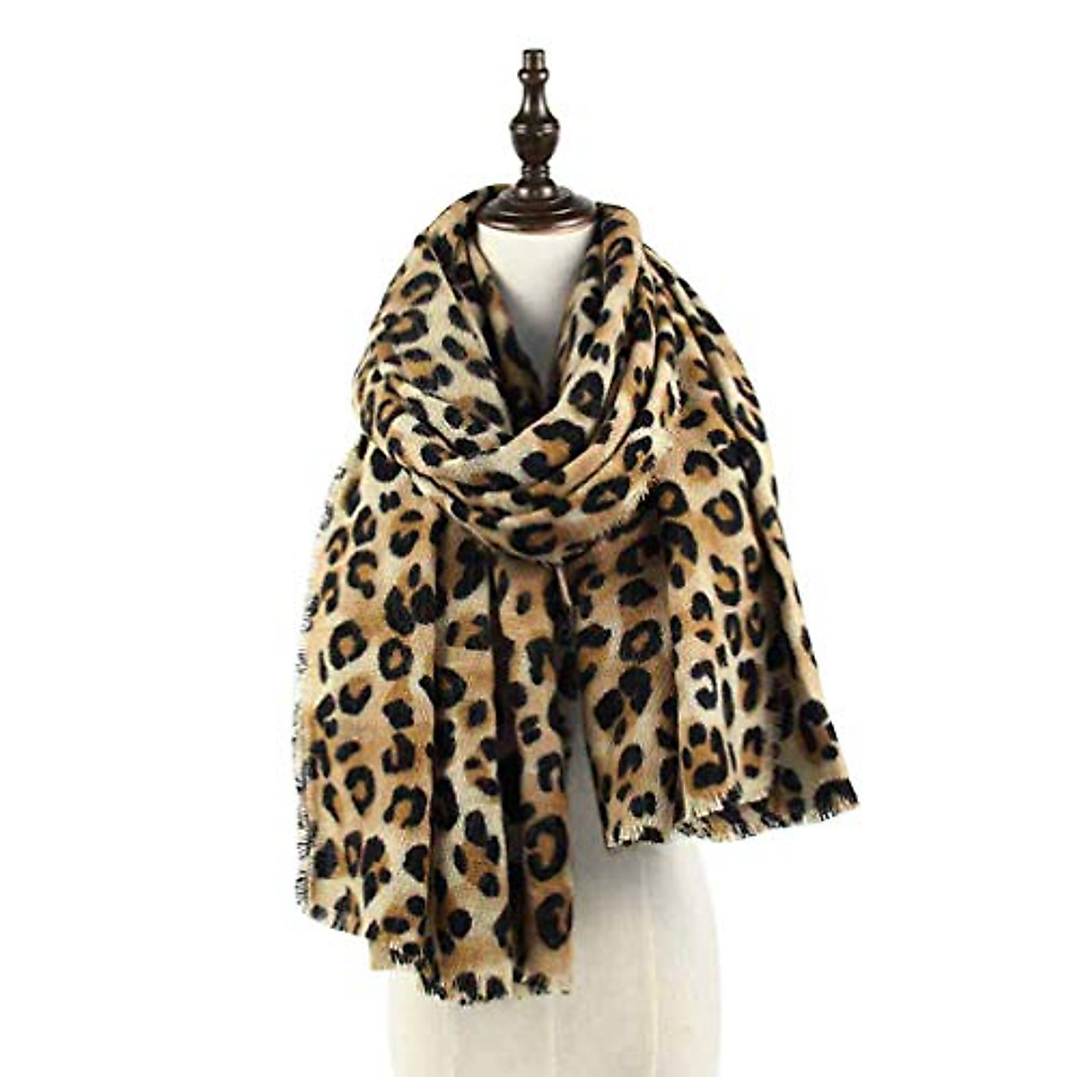 GERINLY Cashmere Leopard Blanket Scarf for Women Animal Print Pashmina Scarves and Wraps Soft Warm Shawl for Travel (Light Brown)