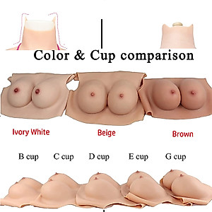 Silicone Breast Plates Filled with Gel Fake Breast Form Boobs Enhancer for Transgender Crossdressers Queen Breast Plates/Brown/Ecup