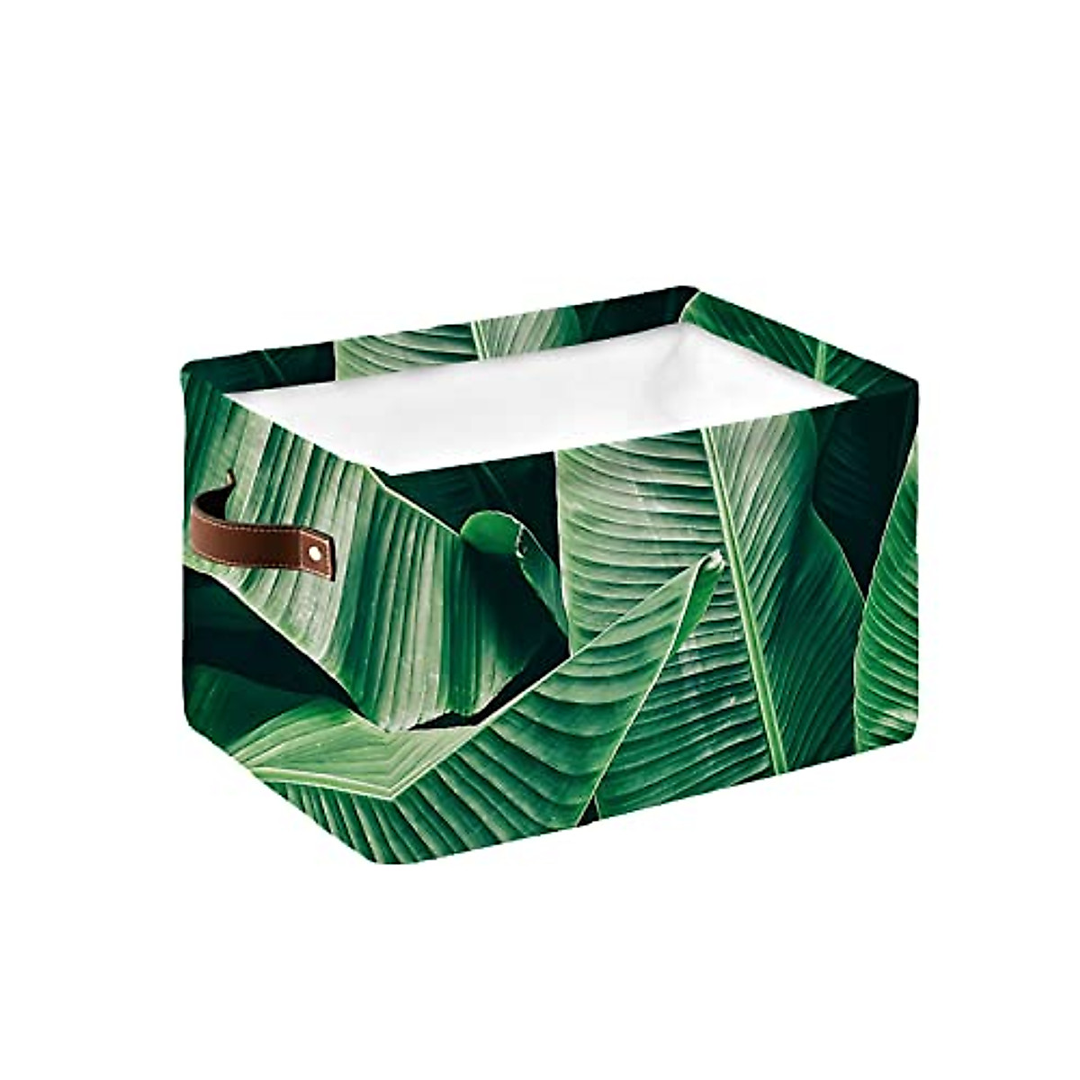 Storage Basket Summer Green Banana Leaves Storage Bin with Handles, Tropical Nature Plant Collapsible Organizer Storage Cubes Bins for Closet, Laundry Clothes, Bathroom, Nursery Toys