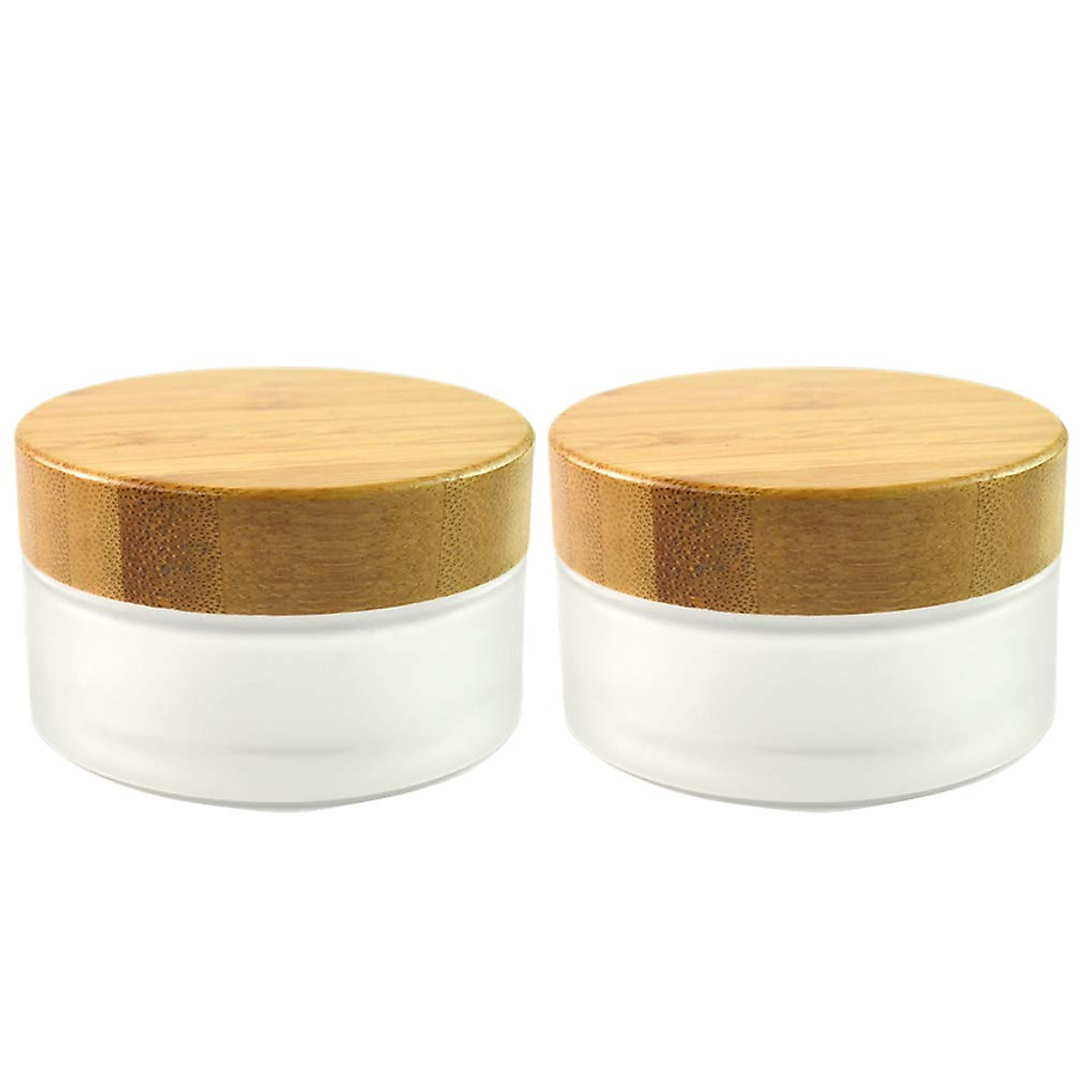 Frosted Glass Cream Jars,2 Pack 100ml/3.4oz,Natural Bamboo lids Empty Refillable Cosmetic Container Bottles Glass Cosmetic Sample Jars with lids for Face Cream Make Up Eye Shadow Travel