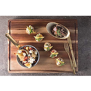 PREMIUM ACACIA Cutting Board & Professional Heavy Duty Butcher Block w/Juice Groove - Extra Large (17"x13"x1.4") Organic, End Grain Chopping Block. Ideal Serving Tray for Meat & Cheese