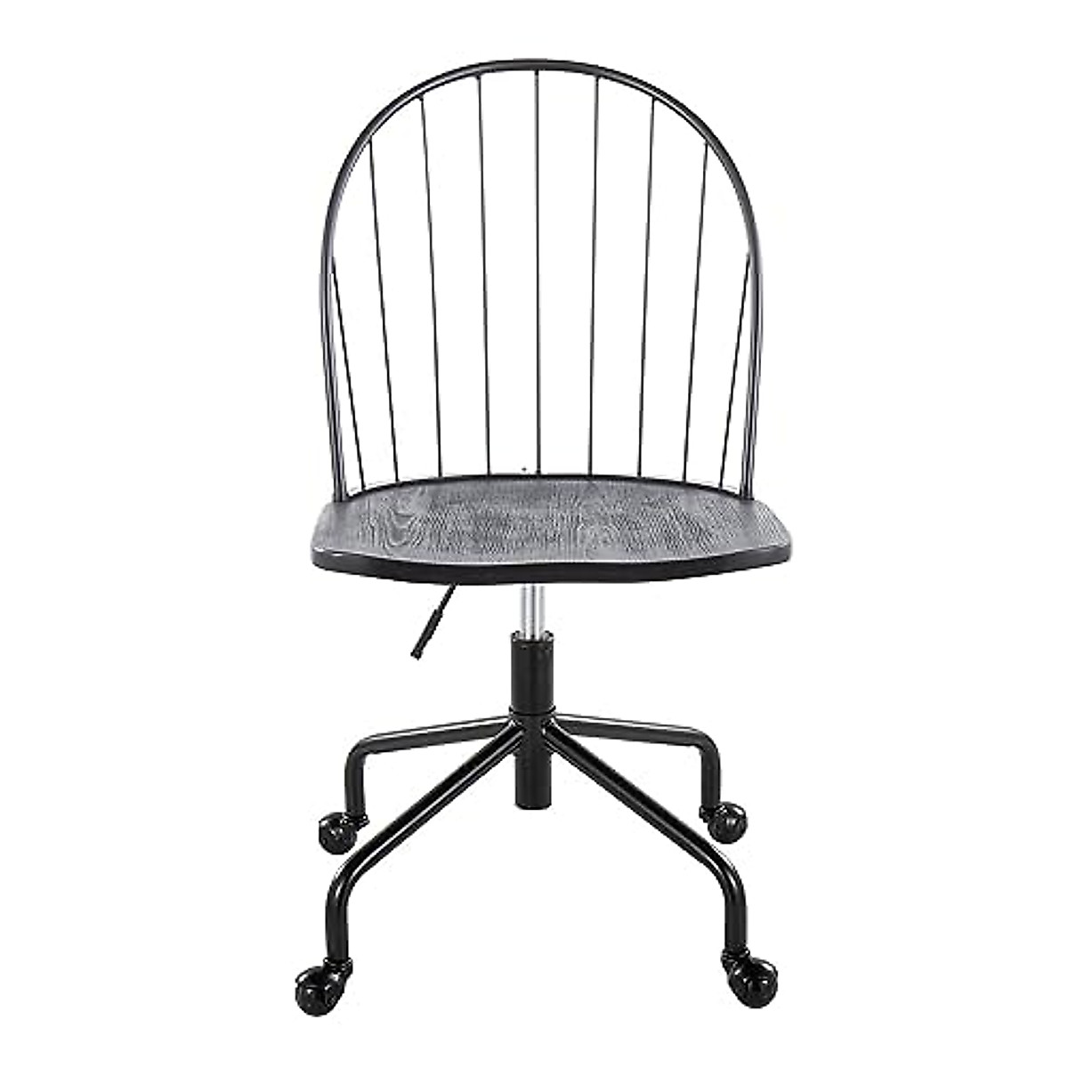 LumiSource Riley Adjustable High Back Office Chair, Farmhouse Style, Black Wooden Desk Chair with Wheels, Arm Rest, Recliner, 18 lbs, 27.5"L × 27.5"W × 38.5"H